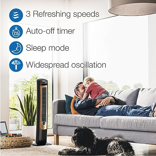 LASKO T42050 42" Wind Curve Tower Fan with Sleep Mode and Remote Control (Black/Woodgrain) (Renewed)