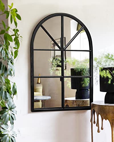OGCAU Wall Mounted Mirror, Arched Wall Mirror, 20"x30" Arched Window Mirror, Farmhouse Window Mirror with Iron Frame, Mirror Wall Decor for Bedroom, Entryway, Living Room (Black)