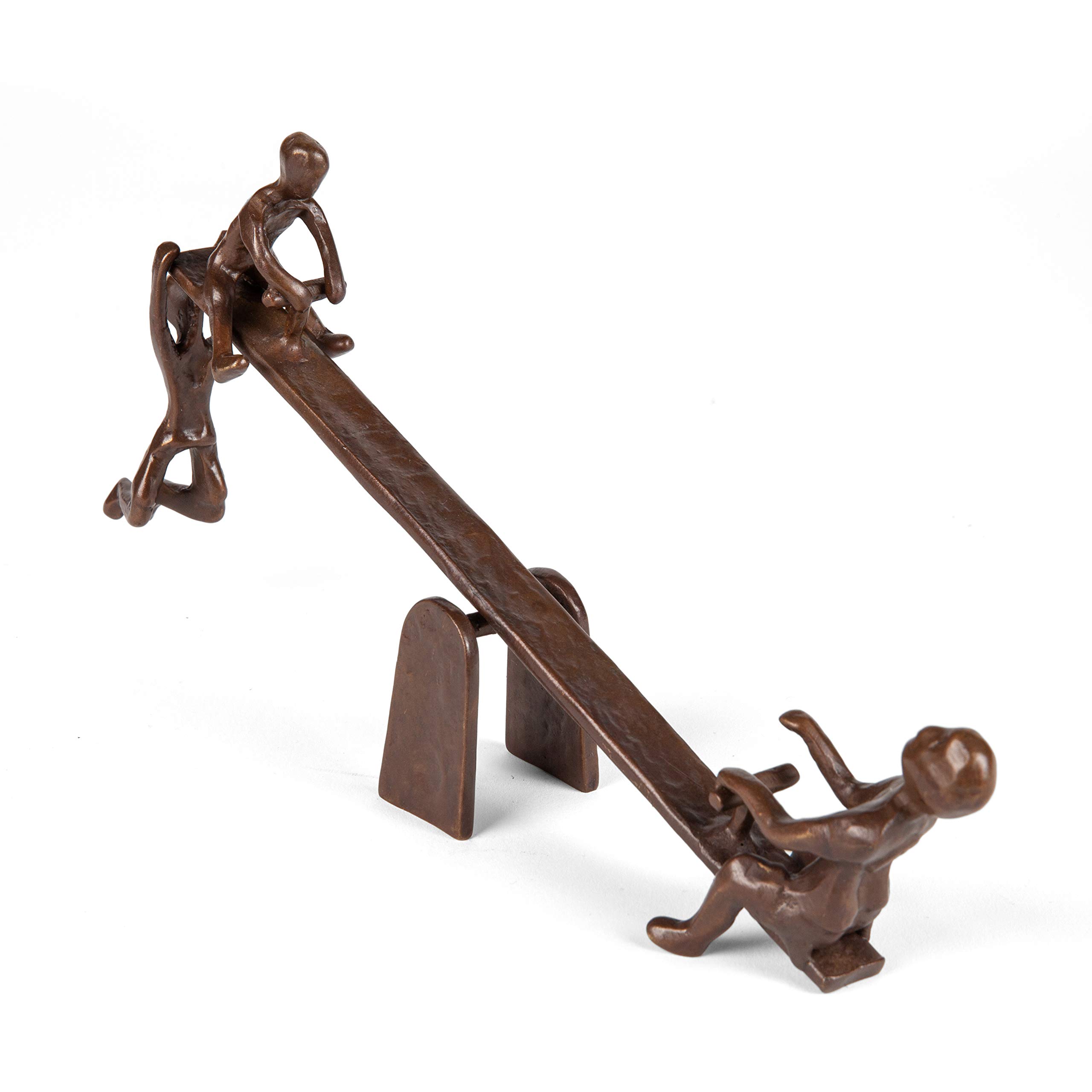 Danya B. Children Playing on See Saw Cast Bronze Sculpture | Decorative Metal Art | Children at Play Figurine - Bronze