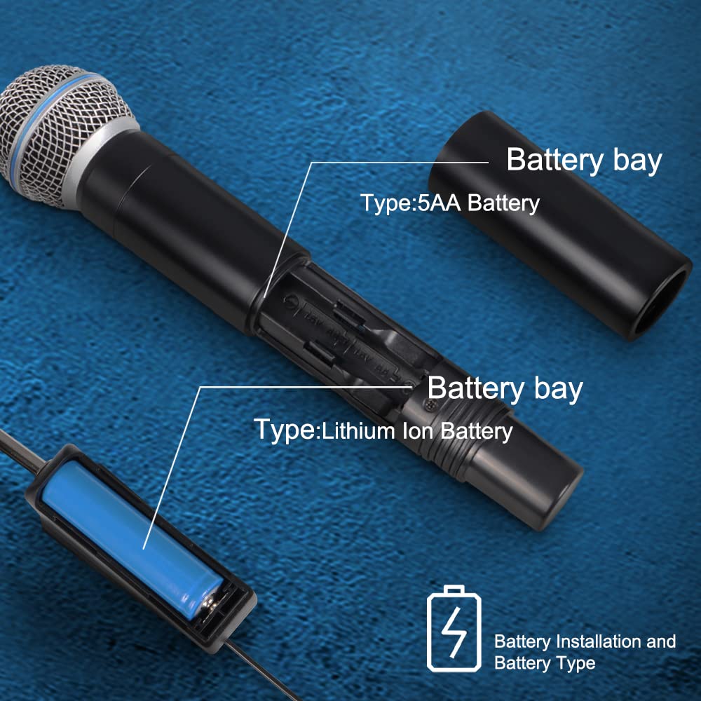 G-MARK Wireless Microphone, VHF Metal 4 Handheld Cordless Dynamic Mic System with Rechargeable Receiver, for Karaoke, Wedding, DJ, Party, Speech, Church, Class Use, (160 ft Range)-Auto Connect