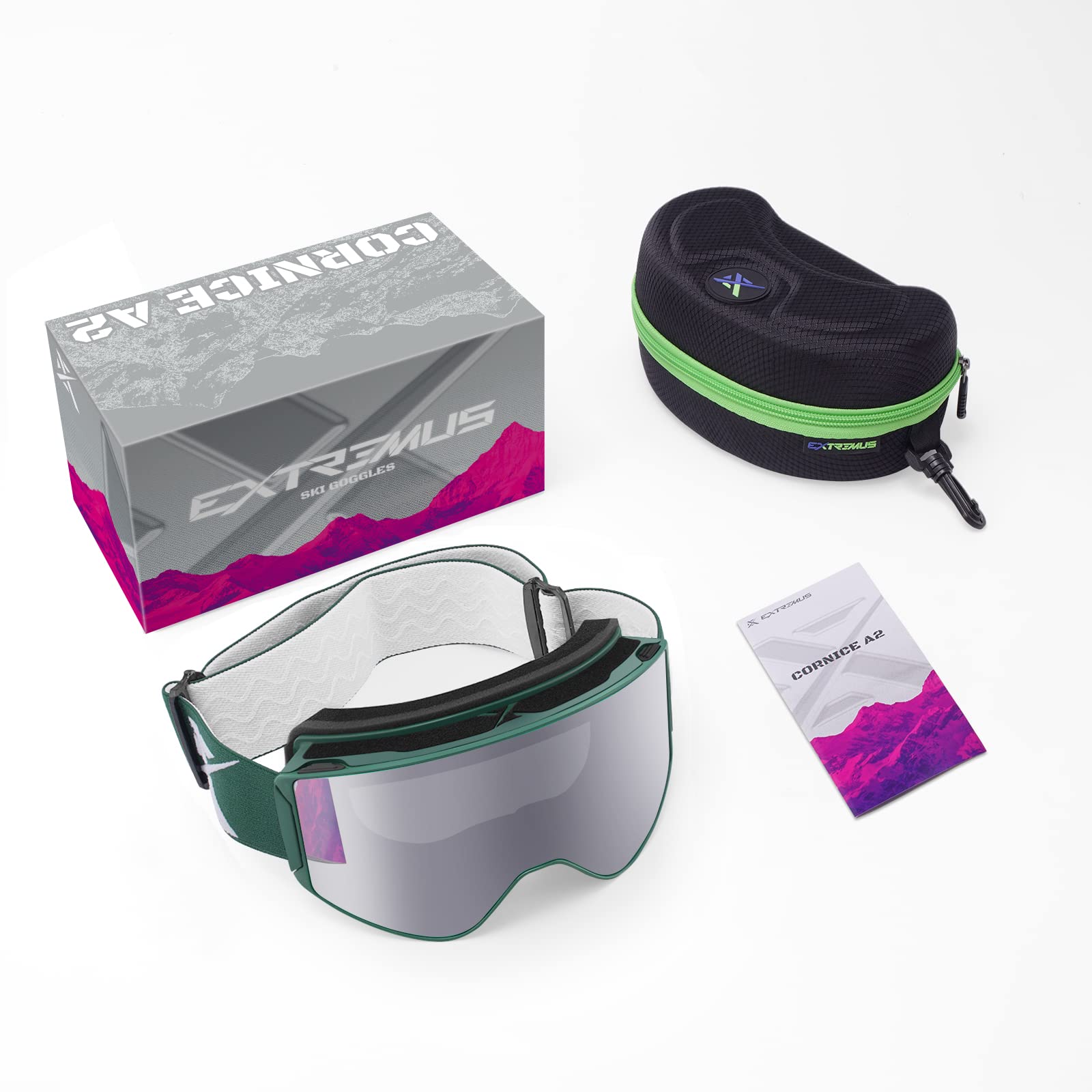 Extremus Cornice Ski Goggles with Wide-View Quick-Change Cylindrical Lens, 100% UV Protection Snow Goggles, Helmet-Compatible, OTG, Anti-Fog & Double-Water Resistant