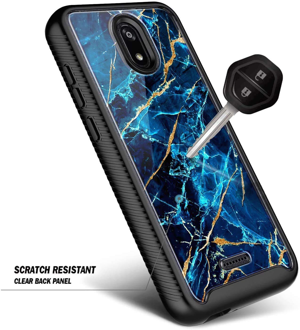 E-Began Case for BLU Wiko Ride (W-U300), Vision 2 (U304AC)/AT&T Radiant Core (U304A)/Cricket Icon with [Built-in Screen Protector], Full-Body Protective Bumper Case -Marble Design Sapphire