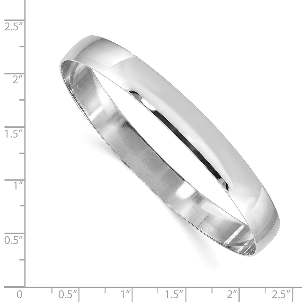 Diamond2Deal 14k White Gold 8mm Solid Half-Round Slip-On Bangle