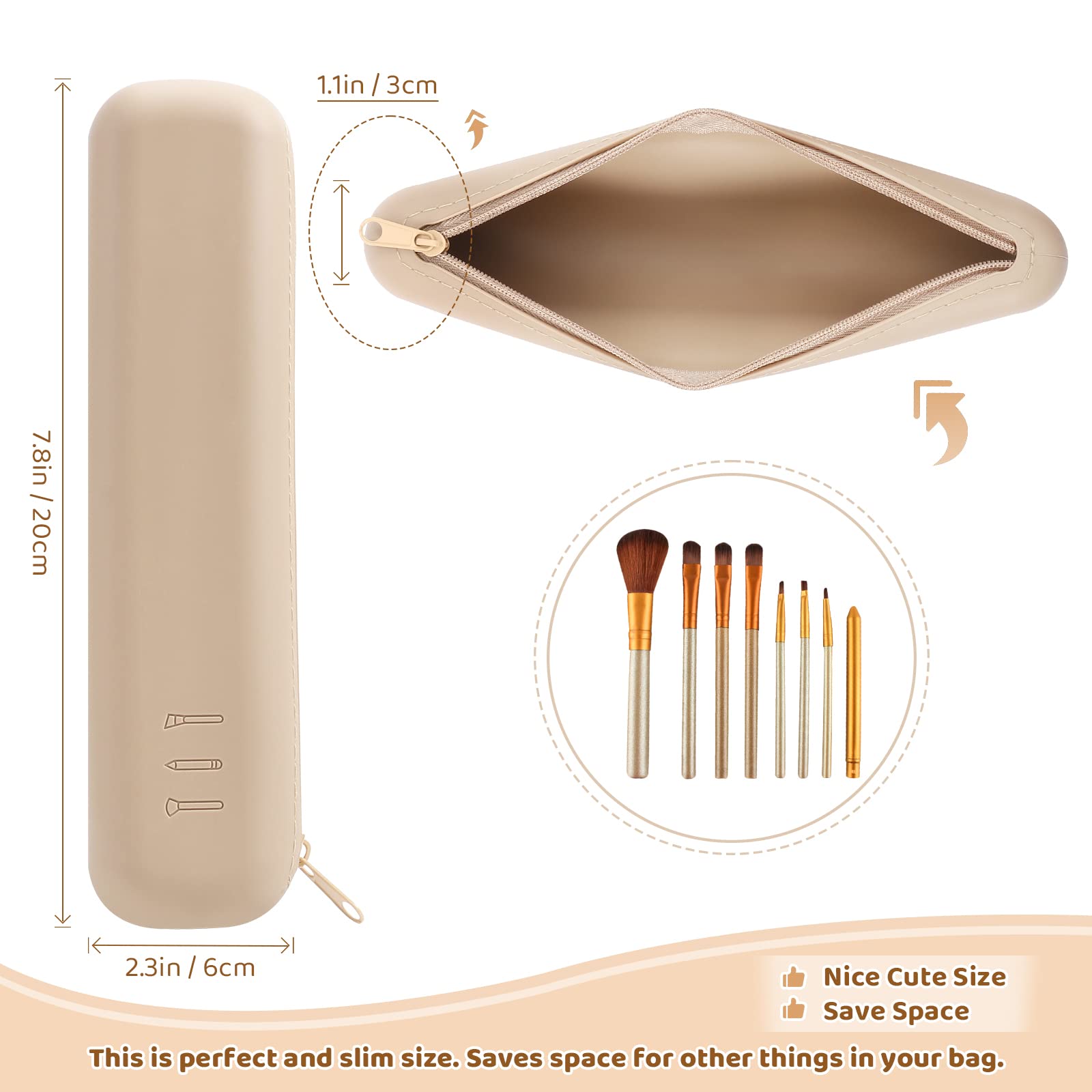 GOLIKEE Travel Makeup Brush Holder, Silicon Cosmetic Brush Bag Case with Zipper, Brushes No Fall Out, Soft and Portable Make Up Pouch Organizer for Travel