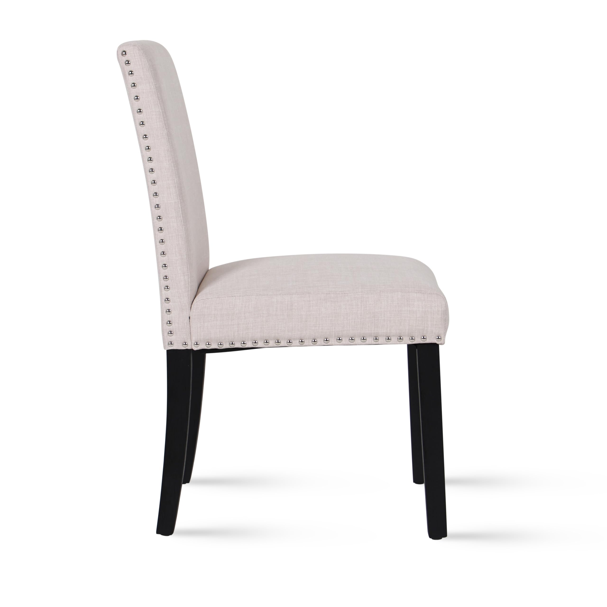 DrInn Dining Chairs, Modern Farmhouse Linen Nail Head Trimmed Upholstered DiningChairs, Set of 2 (Beige)
