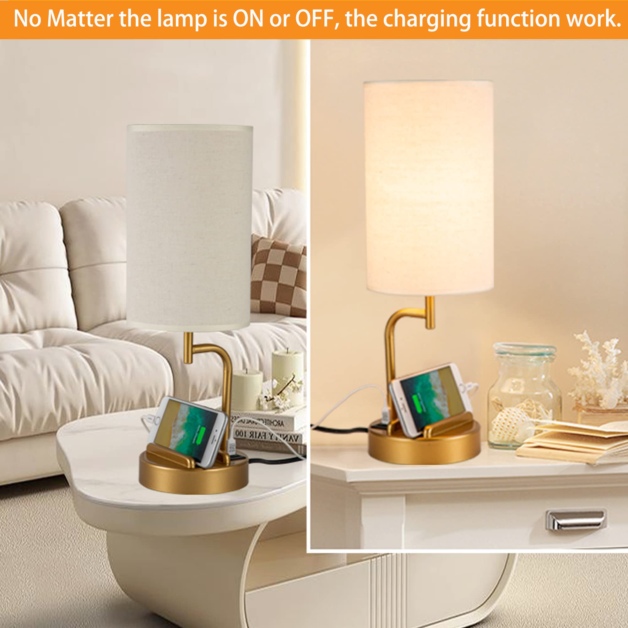 Dreamholder Touch Control USB Table Lamp, Upgraded 3-Way Dimmable Bedside Desk Lamp with USB C & A Charging Ports and AC Outlet, Nightstand Lamp for Bedroom, Dimmable 9W LED Bulb Included