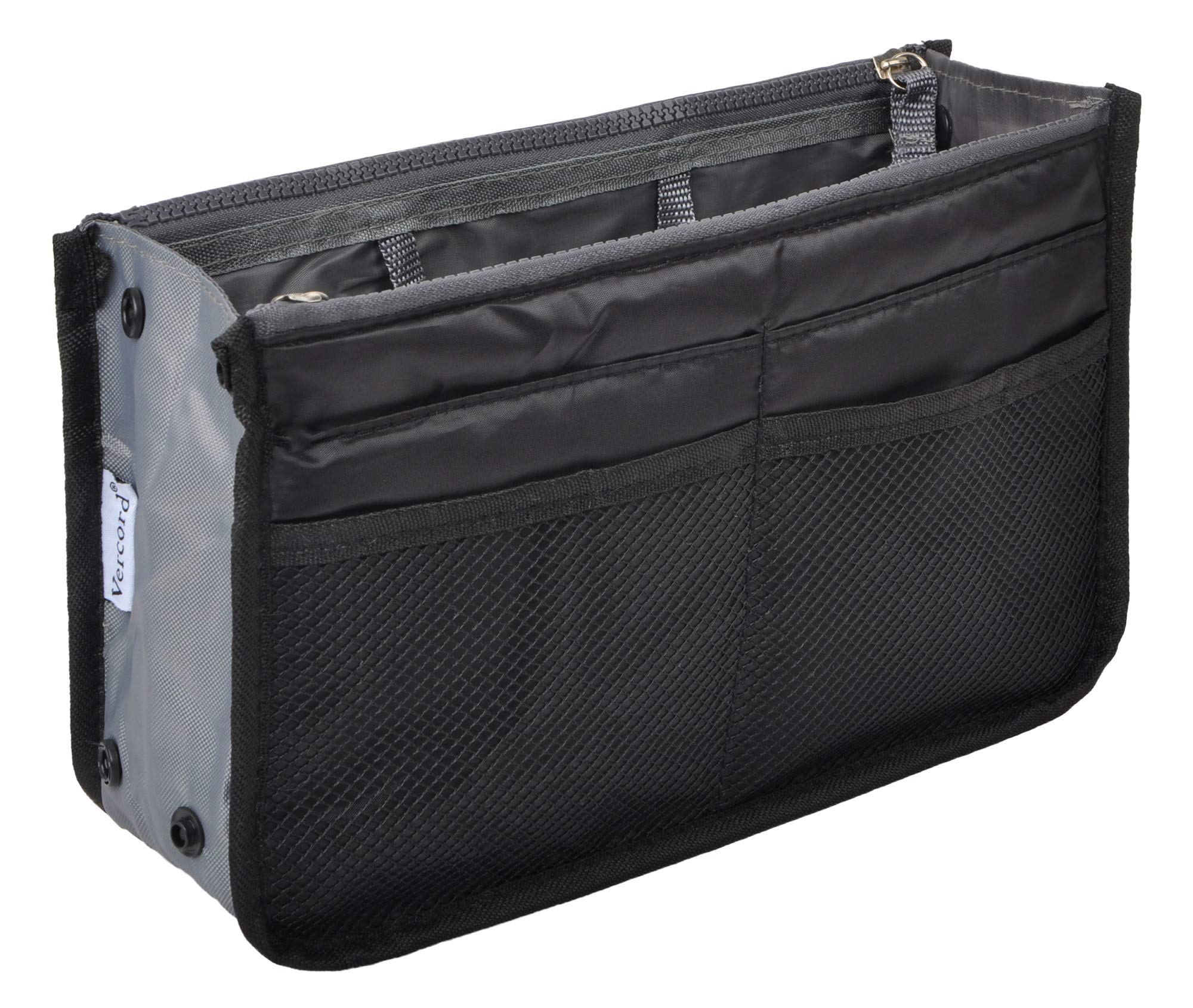 Vercord Purse Organizer Insert for Handbags Bag Organizers Inside Tote Pocketbook Women Nurse Nylon 13 Pockets Black Medium