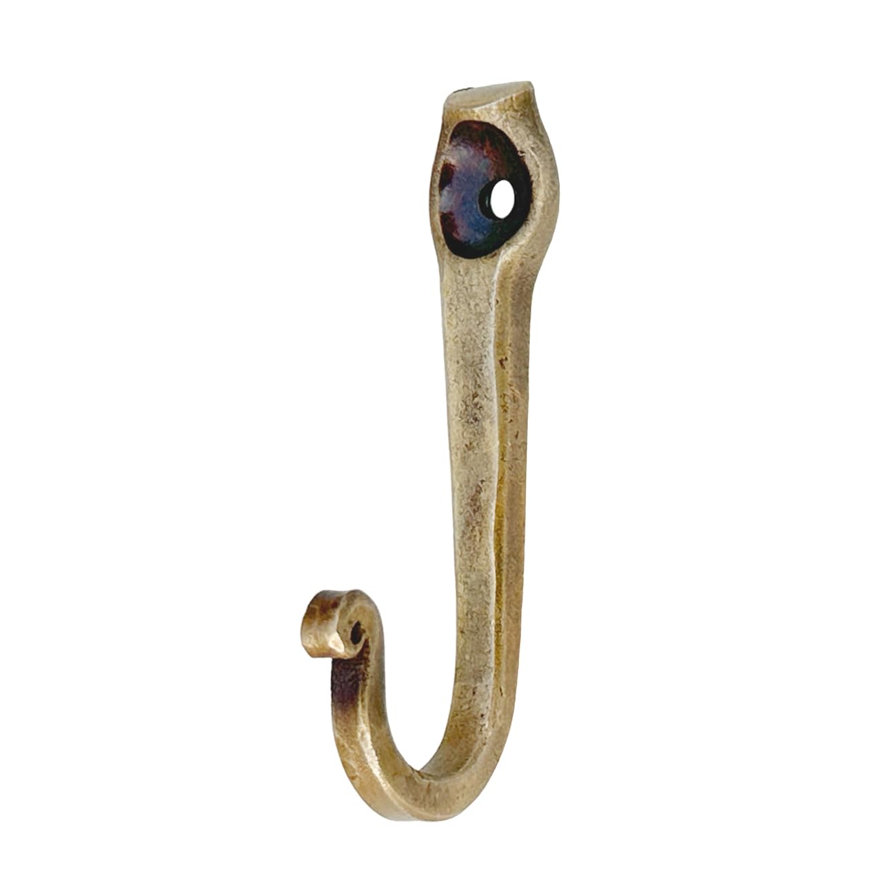 Living Ideas Hand Forged Metal Coat Hook Wrought Iron Handmade Rustic Hook for Towel, Plant & Mug Blacksmith Farmhouse Bathroom Hook Rack Antique Brass Finish Heavy Duty Kitchen Utensils Hooks