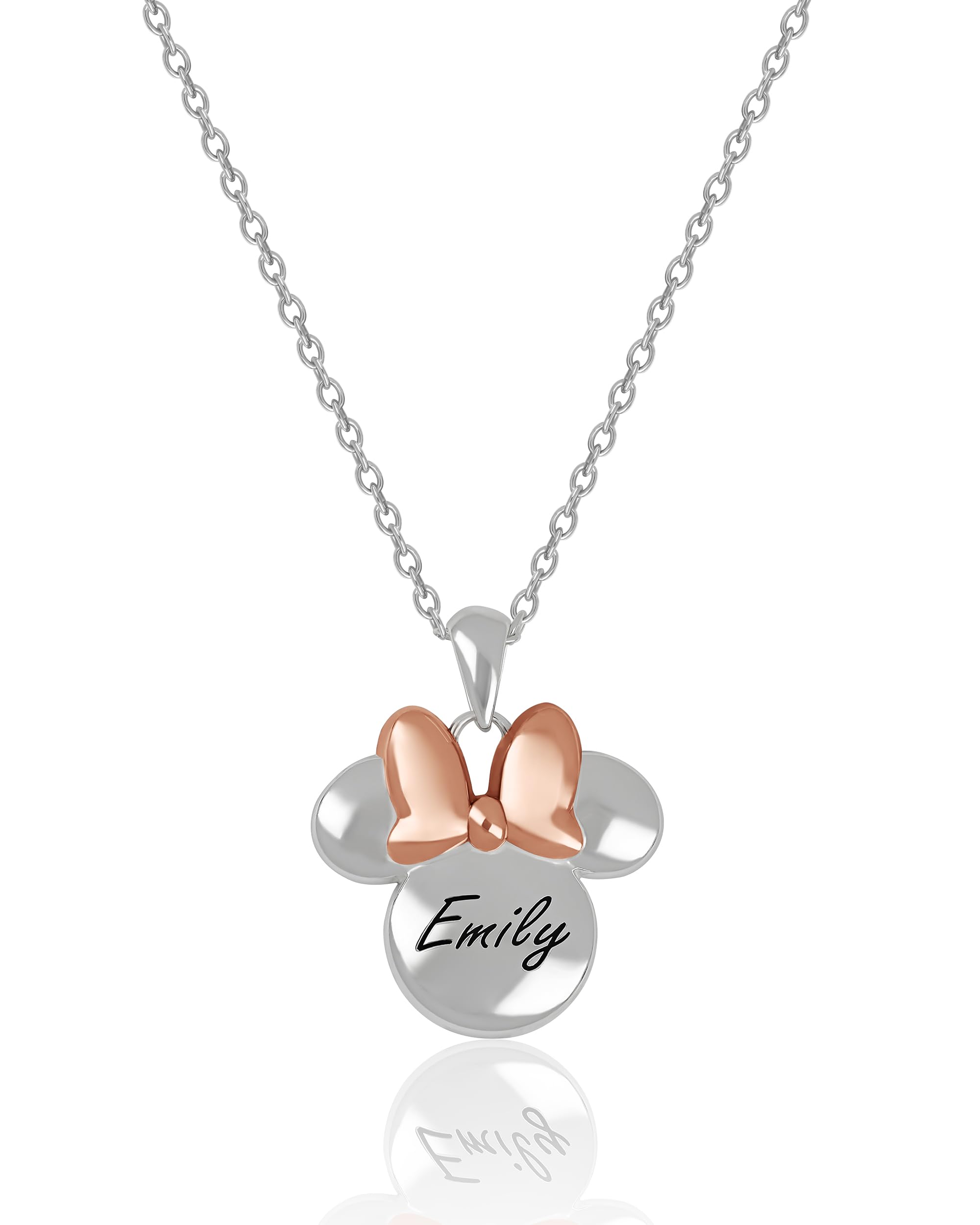 Disney Womens Minnie Mouse Custom Nameplate Necklace 18" - Sterling Silver Name Necklace with Personalized Minnie Mouse Pendant - Officially Licensed