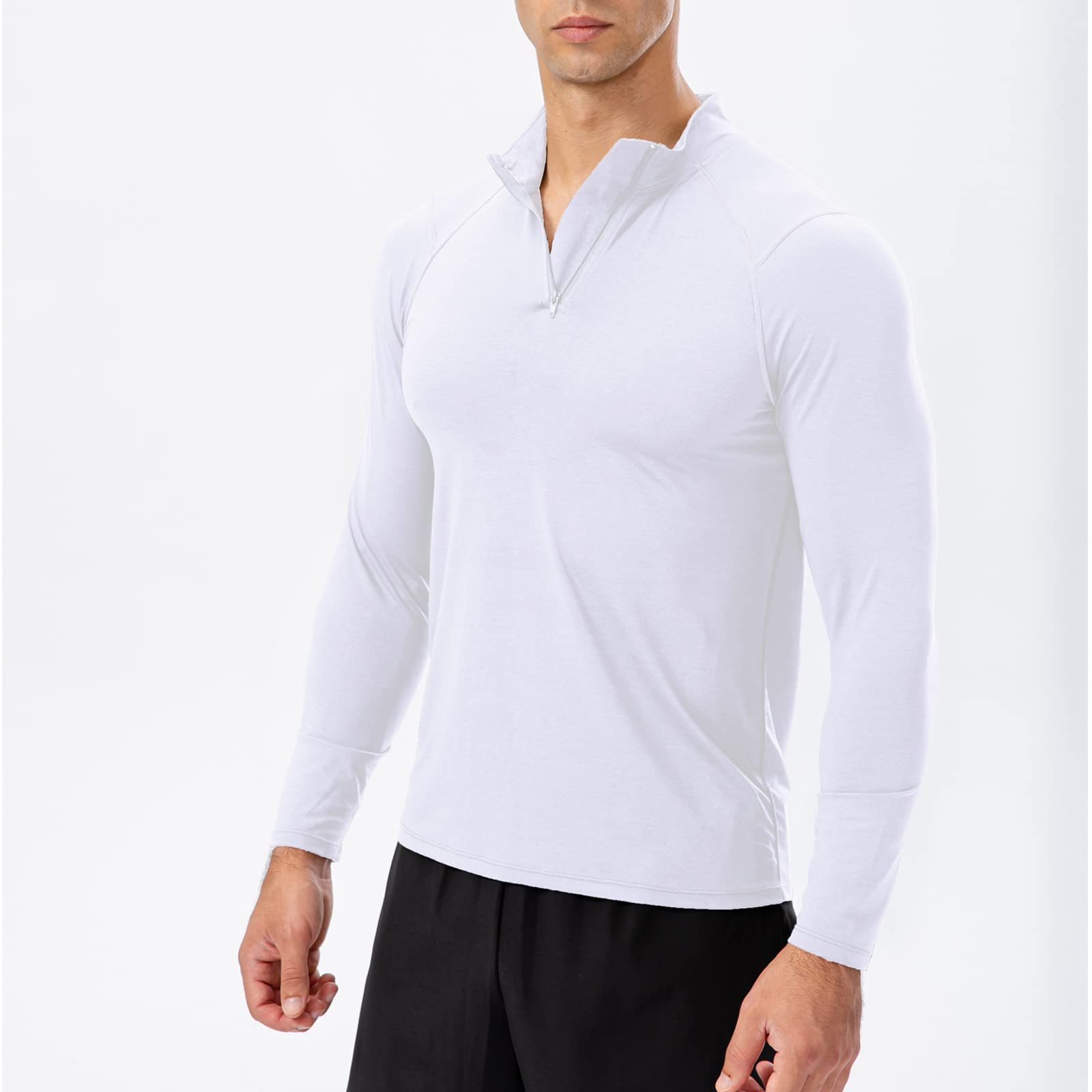 GAOQSEMG Long Sleeve Running Tops for Men,Men's Quick Dry Quarter Zip Golf Pullover Lightweight Long Sleeved Athletic Gym Hiking Tee Shirts (White,S)