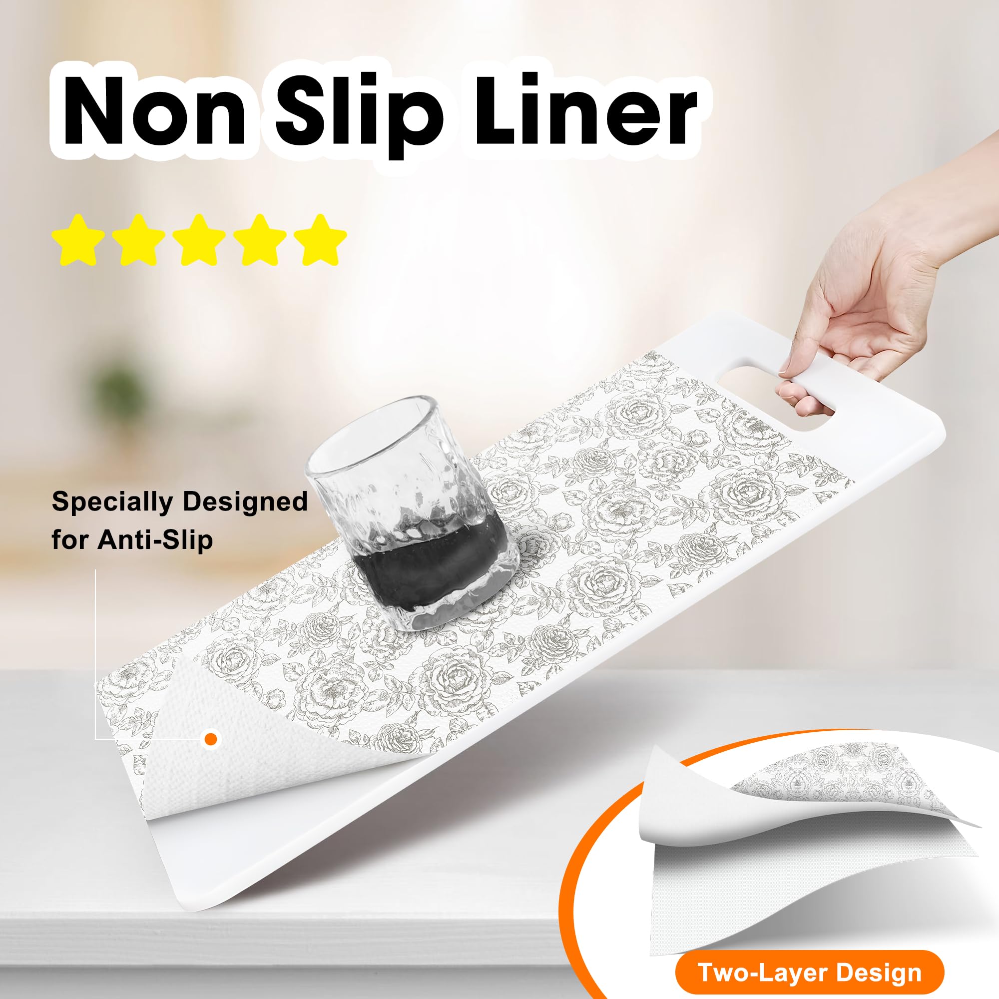 Gopas Drawer and Shelf Liner for Kitchen Cabinets Non-Adhesive, Non-Slip Cabinet Liner Shelf Paper Strong Grip Waterproof Easy to Clean for Kitchen Shelves Cupboard, Flower,12IN X 10FT