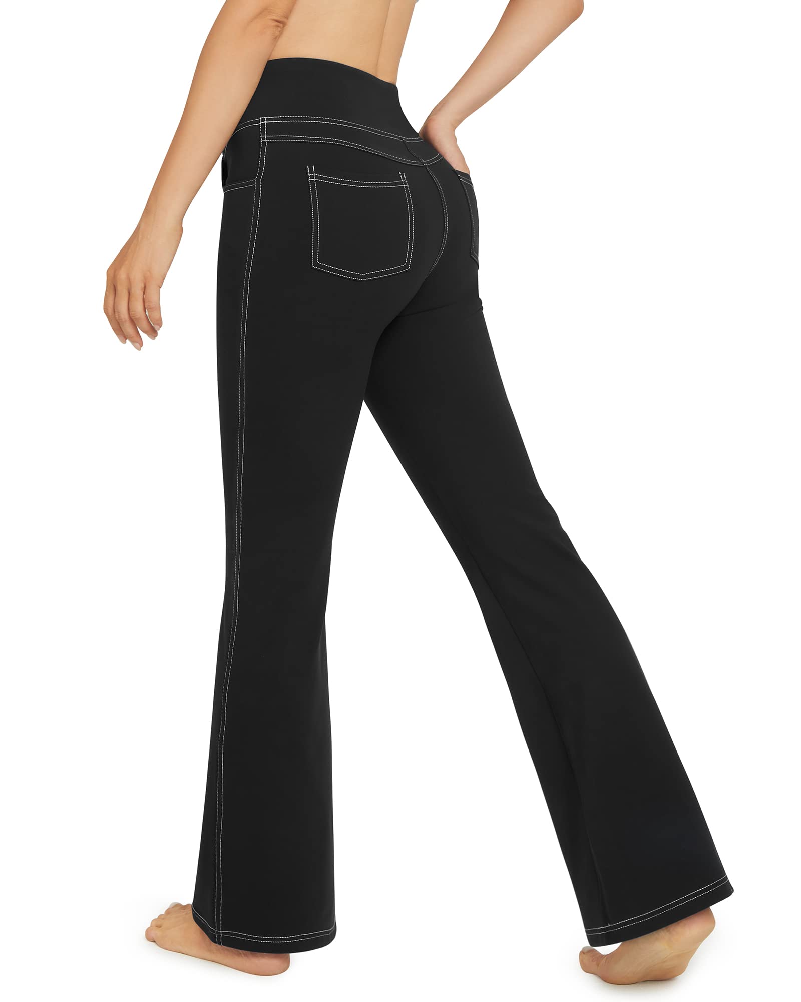 G4Free Women's Fleece Lined Bootcut Yoga Pants with Pockets Flare Thermal Warm Casual Work Pants (Black,M)