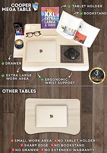 Cooper Mega Table Plus [Premium XXL Extra Large] Laptop Lap Desk & Book Stand | Multifunctional Foldable Lap Desk, Laptop Desk for Bed, Portable Desk, Laptop Pad, Lapdesk Laptop Lap Tray (White Oak)