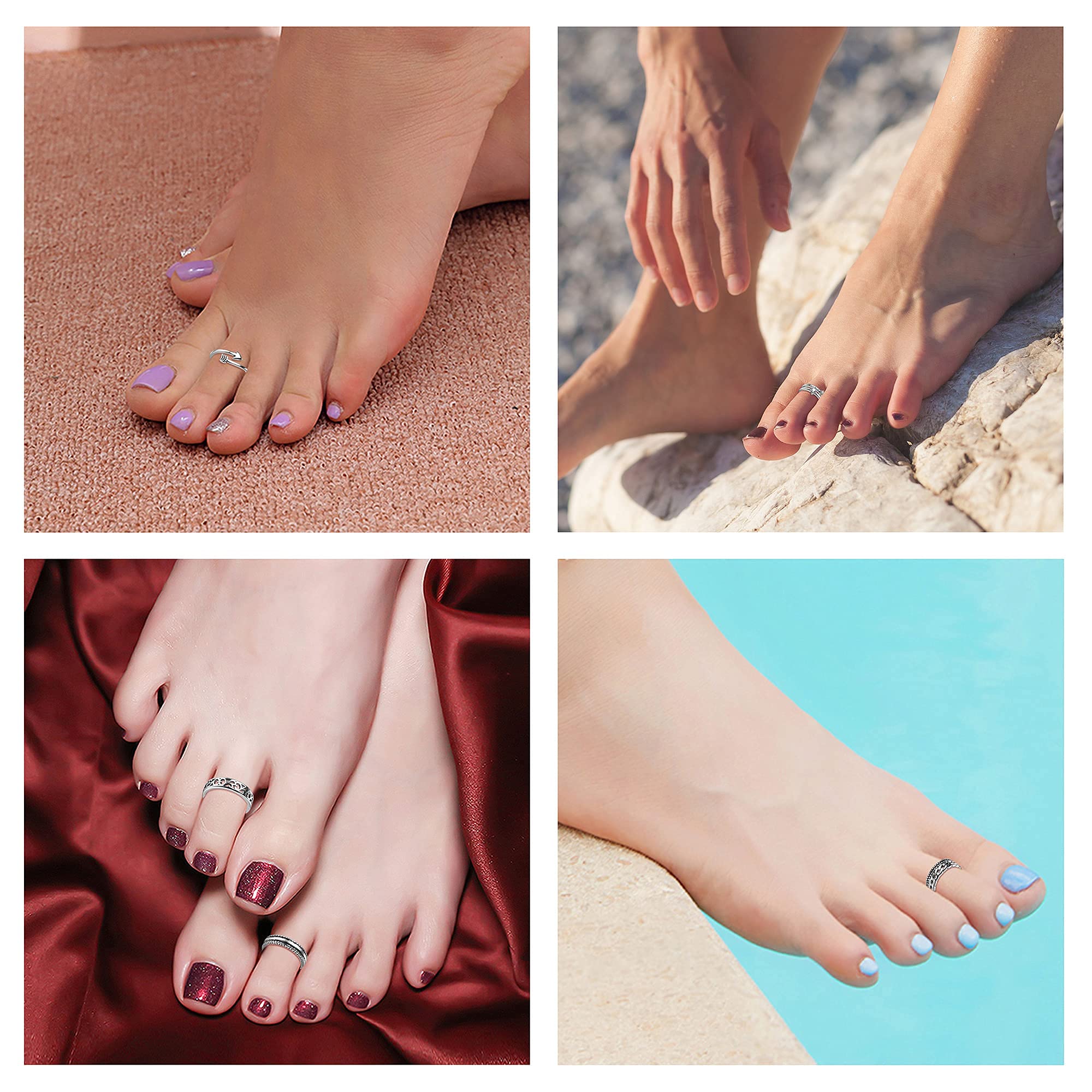FIBO STEEL 20PCS Toe Rings for Women Vintage Open Cuff Toe Ring Set Summer Beach Foot Jewelry Adjustable