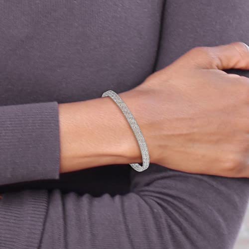 Diamond2Deal 14K White Gold Fancy Stretch Bangle Bracelet for Women