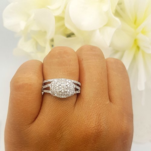 Dazzlingrock Collection 1.00 Carat (Ctw) 14K Round Diamond Ladies Bridal Halo Engagement Ring Set 1 CT, White Gold, Size 7