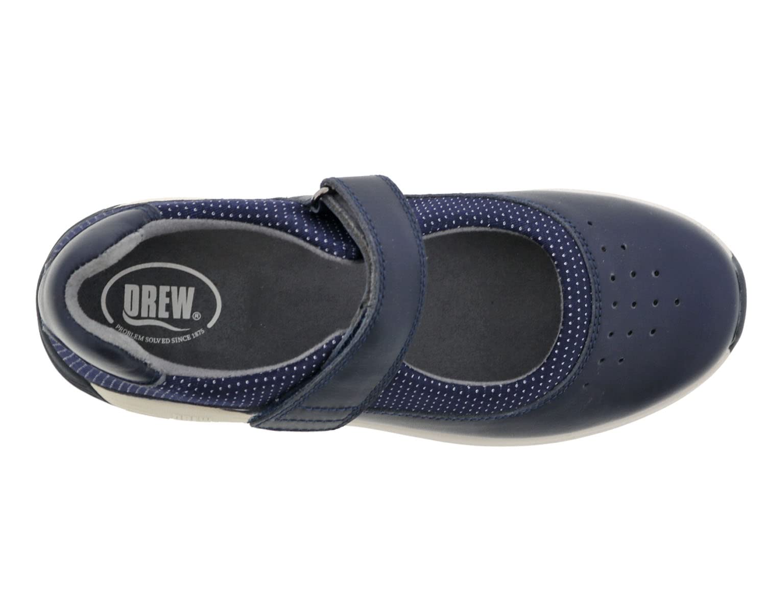 Drew Trust, Womens Velcro Mary Jane Orthopedic Comfort Shoe, Navy Leather, 10.5 Wide (D)