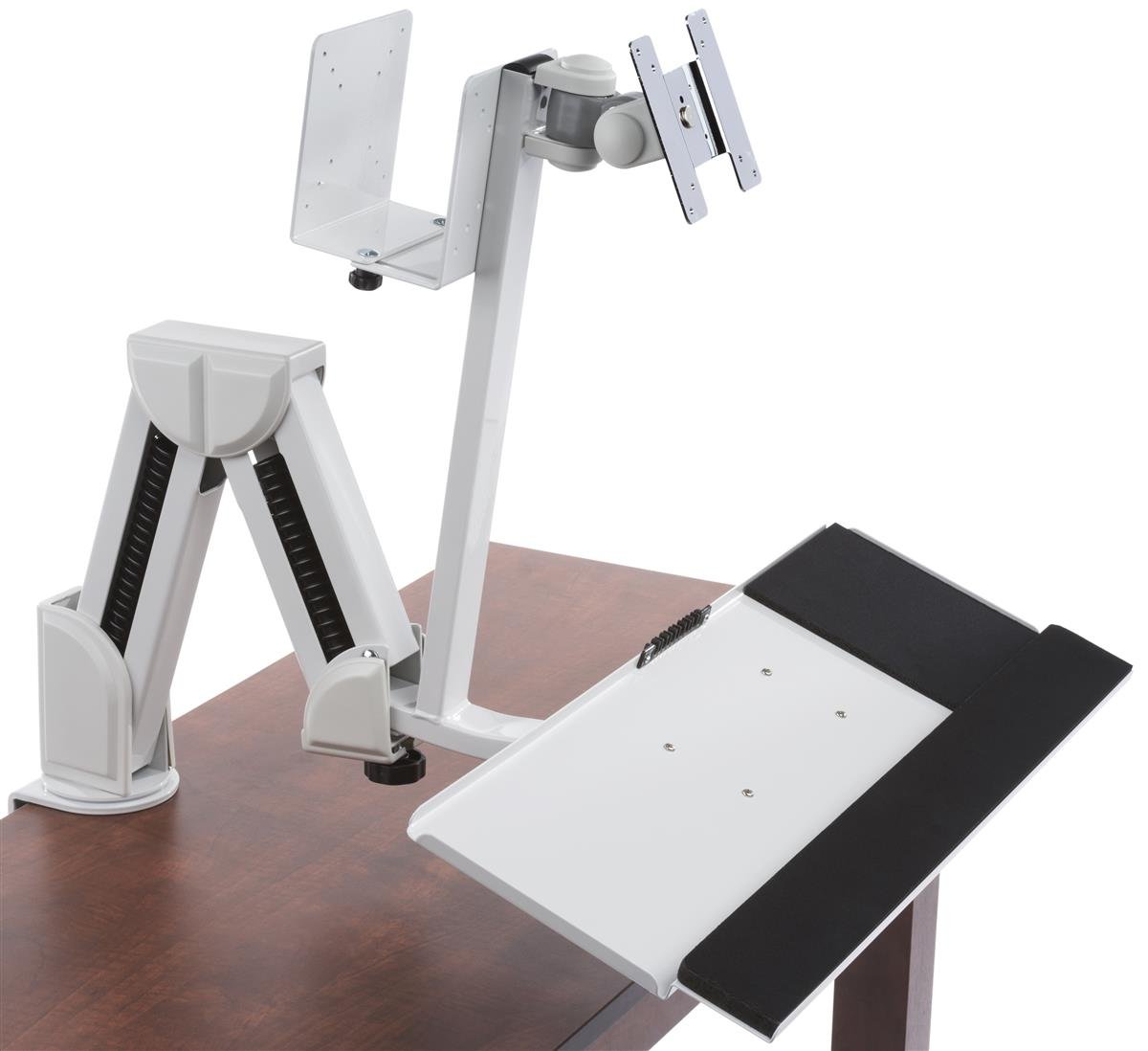 Displays2go Articulating Monitor & Tablet Work Station, Mounts on Counter or Wall, Steel & Aluminum Construction β White (DWSSW02WT)