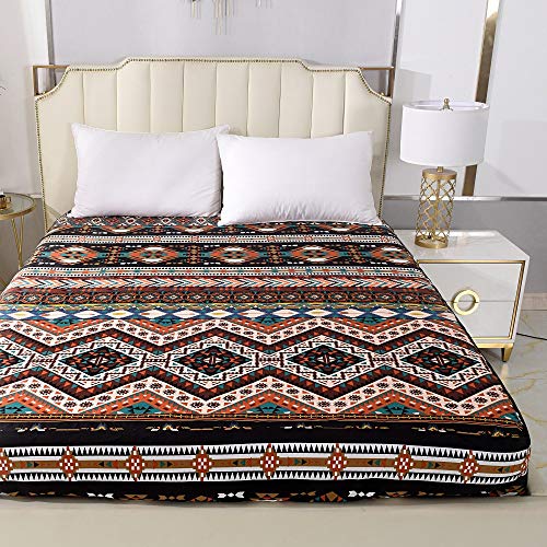 NATURETY Bedding Fitted Sheet with Deep Pocket,Thicken Printed Fabric Bed Sheets (Brown(Boho), Twin)