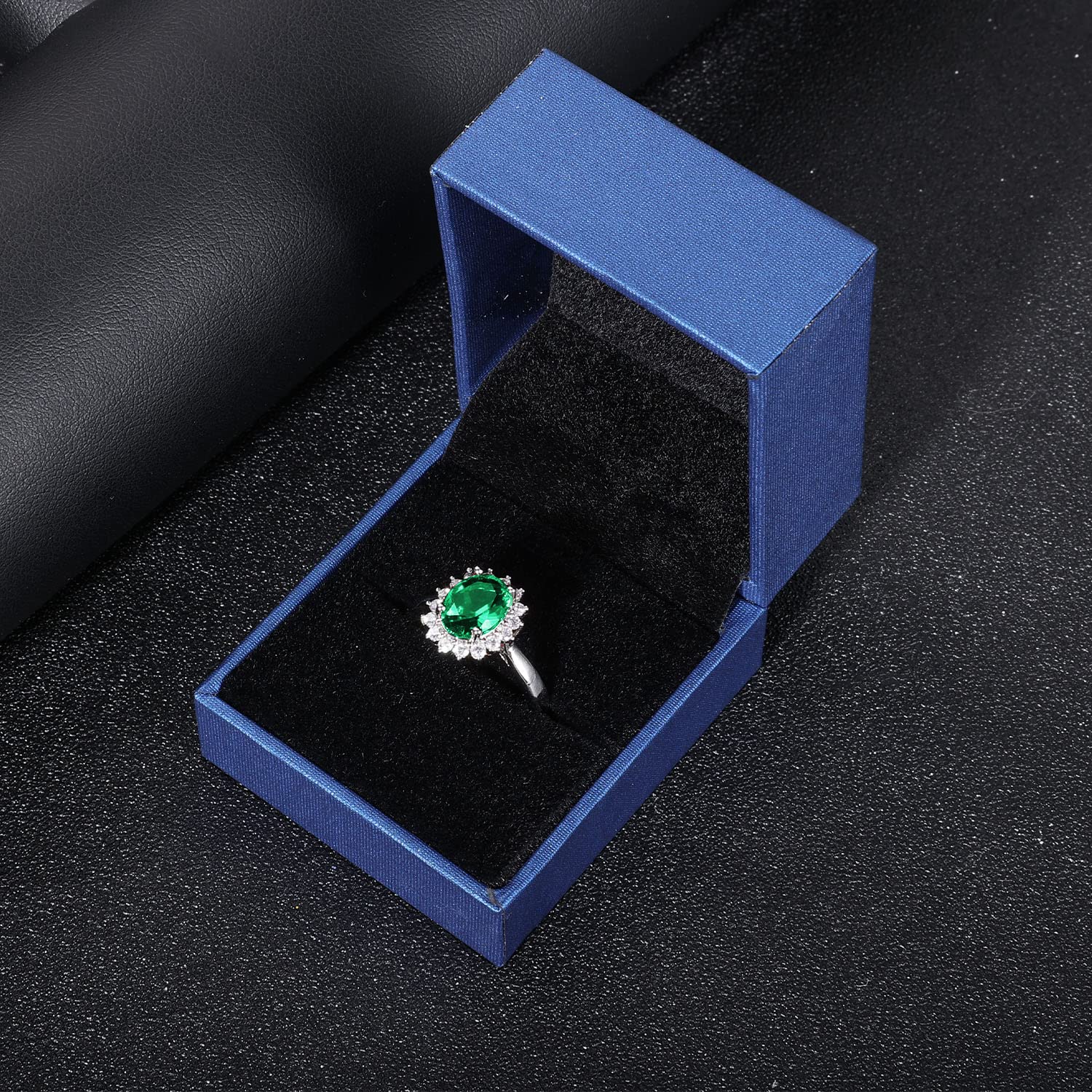 FADISH Gemstone Birthstone Sapphire Emerald Halo Statement Engagement Rings for Women, Anniversary 925 Sterling Silver Promise Rings for Her (Green)