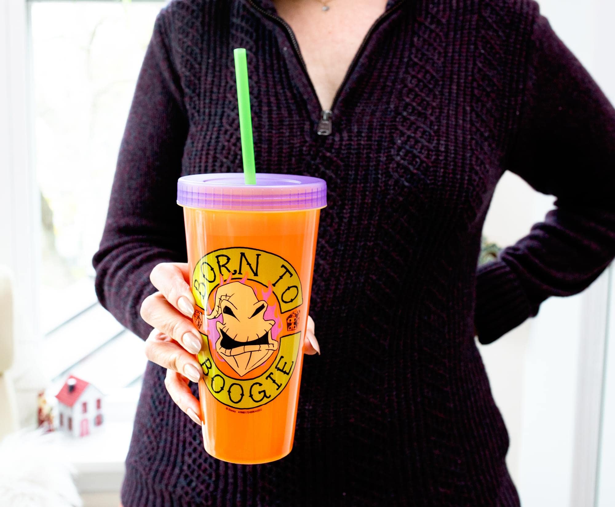 Disney The Nightmare Before Christmas Townsfolk Color-Changing Plastic Tumbler Cups, Set of 4 | Include Reusable Straw and Leak-Resistant Lid