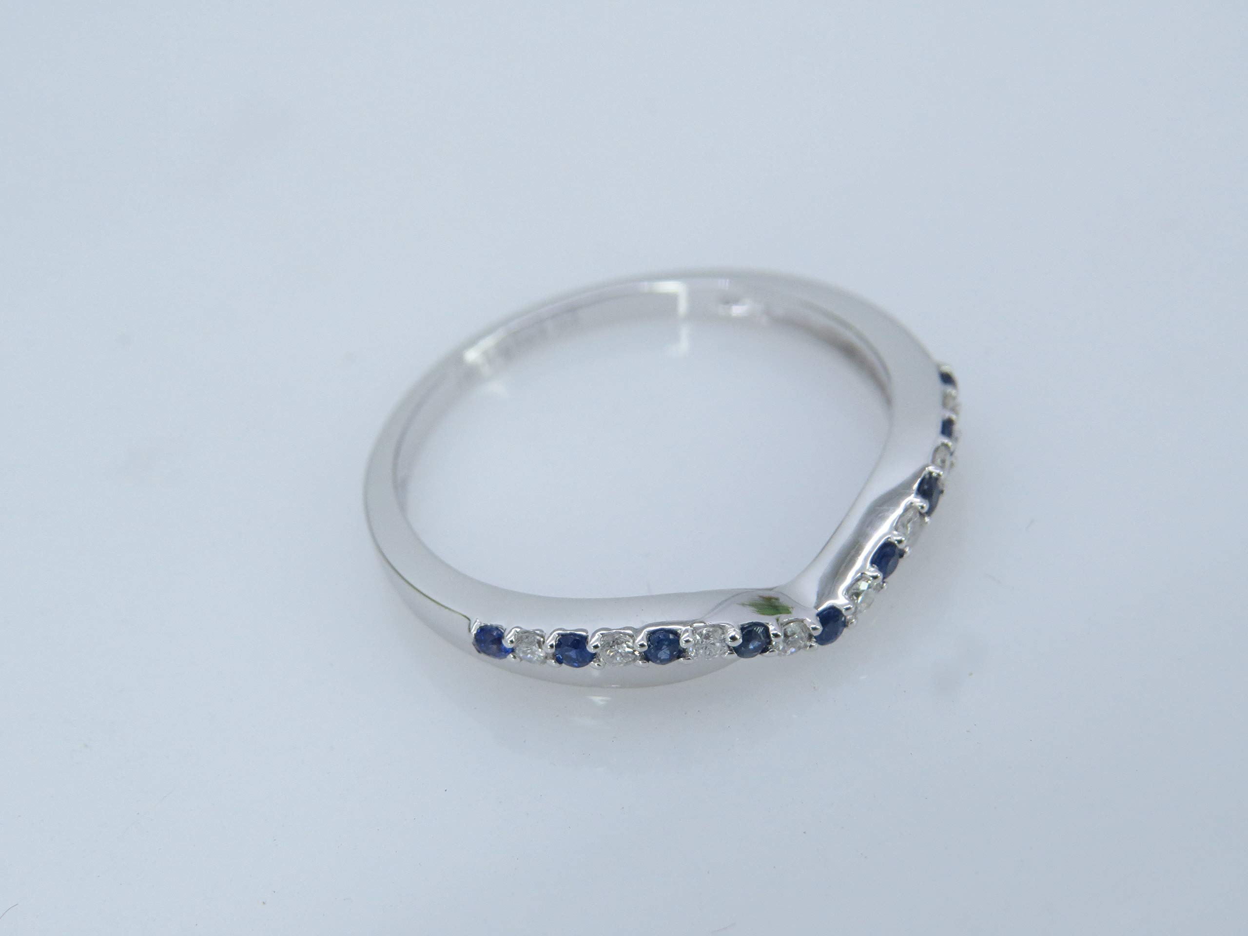 Dazzlingrock Collection Round Blue Sapphire & White Diamond Anniversary Wedding Contour Guard Band in 14K White Gold, Size 9