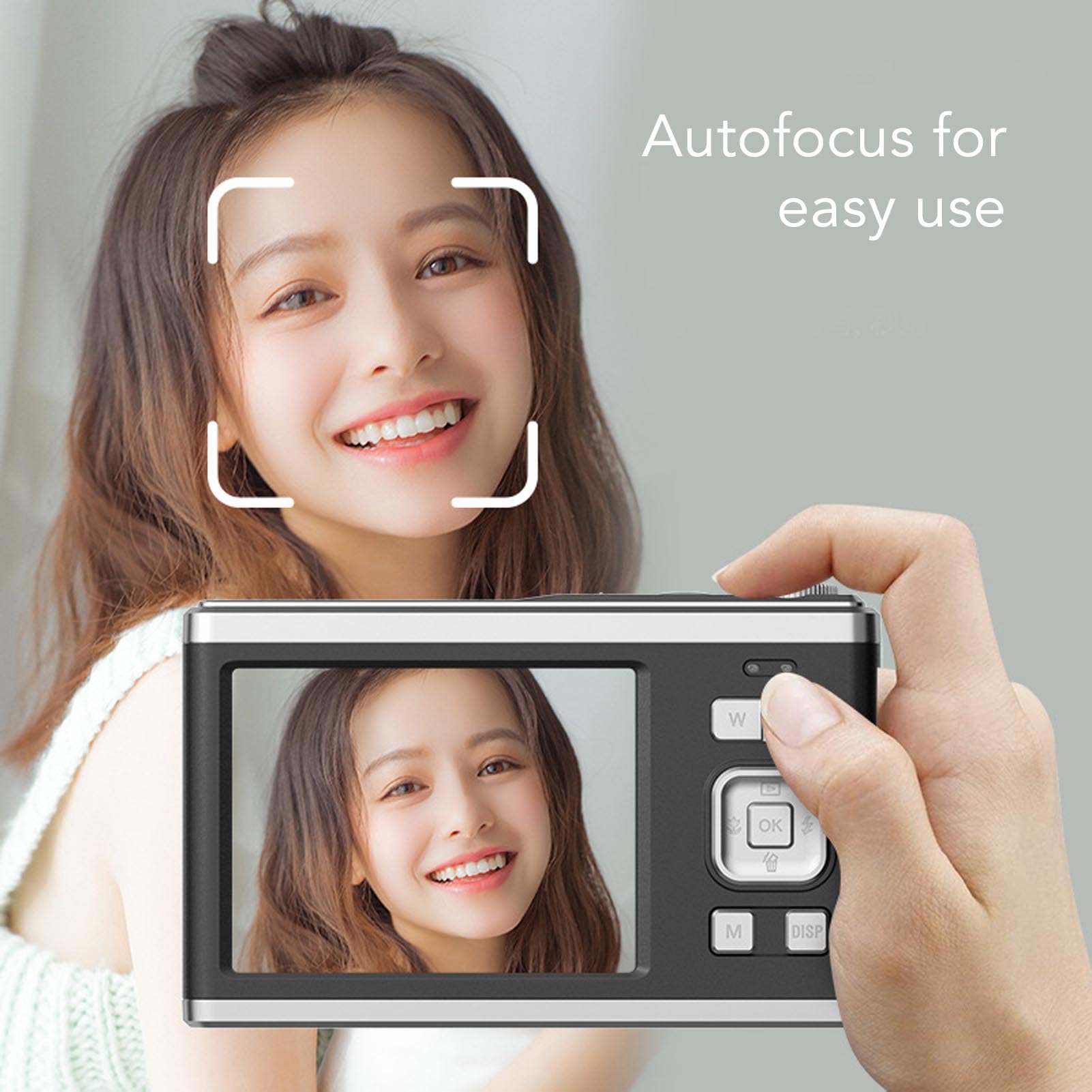 Digital Camera, Retro Digital Camera Dual Screen Front Selfie Screen, Compact Camera Portable with Dual High Definition Cameras, 16X Digital Zoom Auto Focus Camera Built in Flash