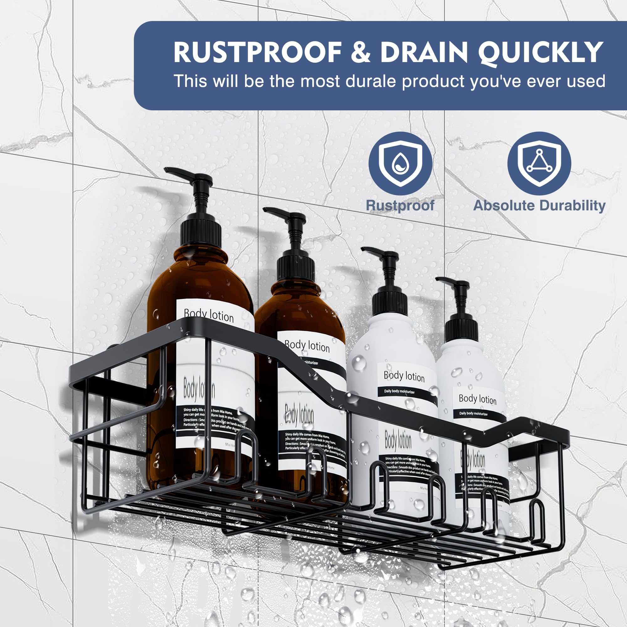 Hometu Adhesive Shower Caddy,6 Pack Rustproof Stainless Steel Bath Organizers With Large Capacity,Suction Cup Versatile Hanging Shelf,No-Drilling Bathroom Shower Organizer,Heavy Duty Shower Holder