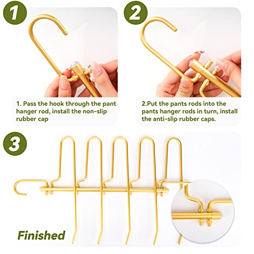 Pants Hangers Space Saving, Aluminum Alloy 5 Layers 2 Uses Pants Rack, Magic Pants Hanger Rack, Multi Functional Pants Rack Wardrobe Organizer Racks for Clothes Trousers Scarves Ties (2 pcs Gold)