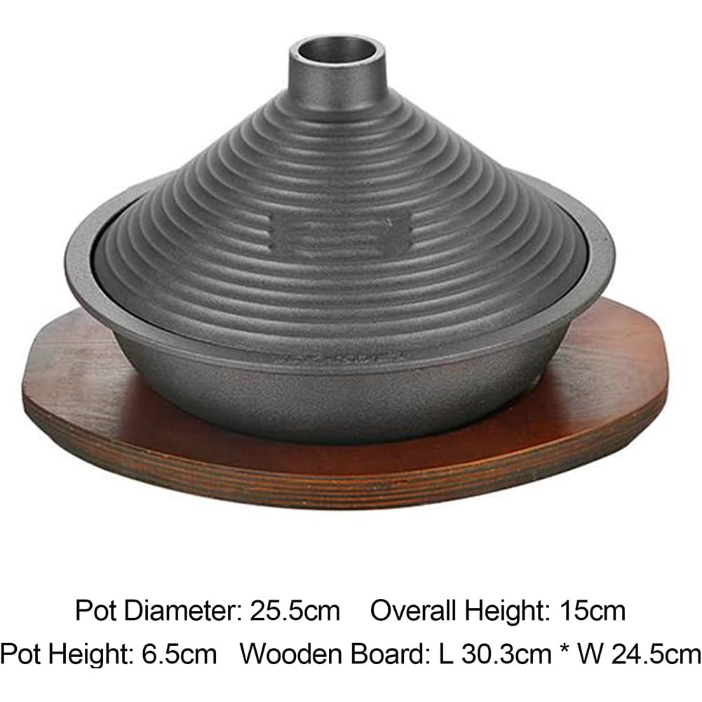 Hand Made Tagine Pot, Moroccan Tajine Ceramic Pots Cookware with Cone-Shaped Closed Lid and Wooden Board for Cooking and Stew Casserole Slow Cooker(28cm)
