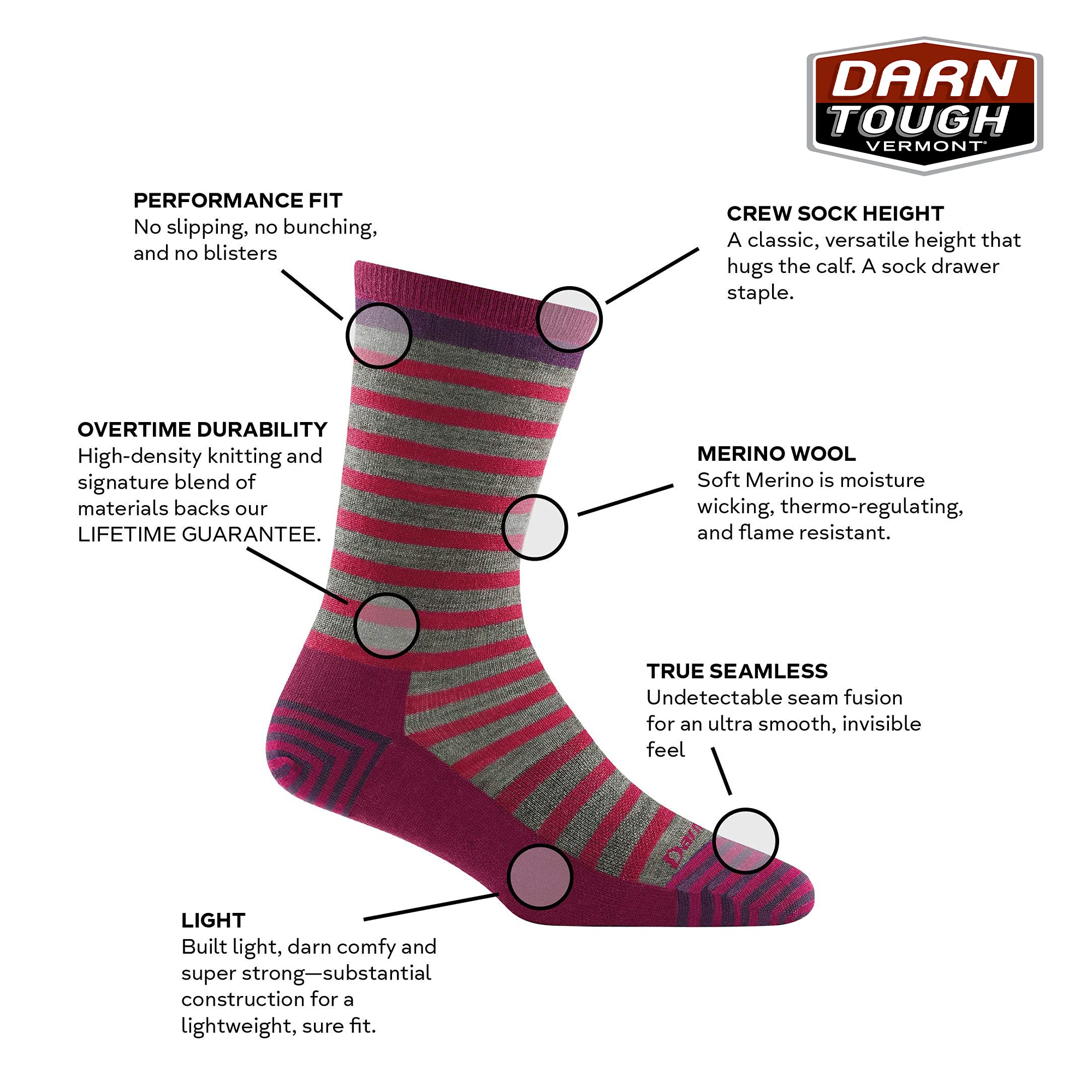 Darn Tough Women's Morgan Crew Lightweight Sock, Boysenberry - LG (US 10-11.5)