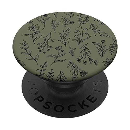 Olive Green Wildflower Floral Flower Pattern PopSockets Swappable PopGrip