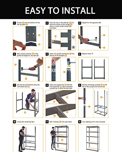 Standing Shelving Adjustable Height Non-Slip Feet Separable Rack Shed Storage Shelves Unit Adjustable Height Non-Slip Feet Separable Rack Unit 66.1"x29.5"x11.8" BLACK 5 Tier (386lb Per Shelf) 1930lb