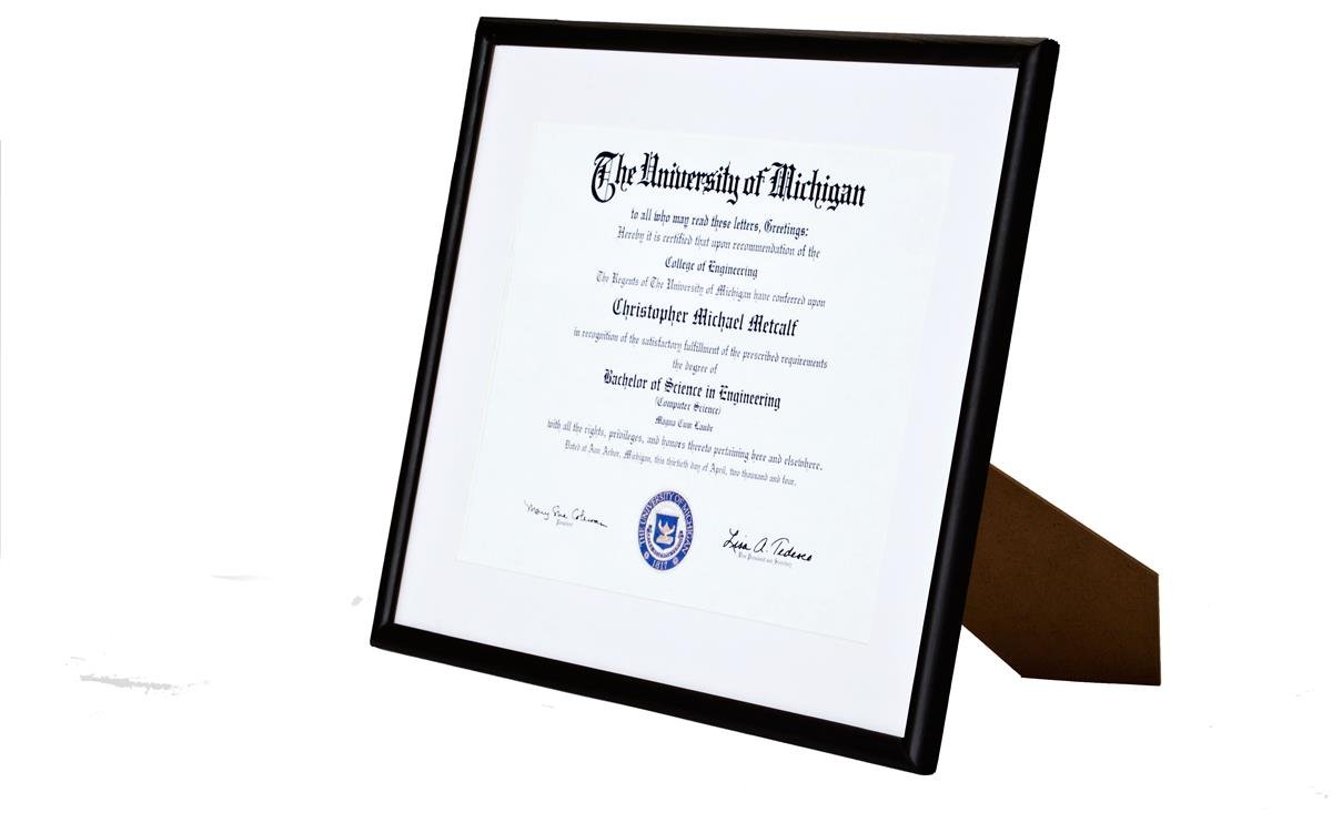Displays2go PFHS811W3B Certificate and Document Frame, 8.5 x 11, (Set of 6), Black