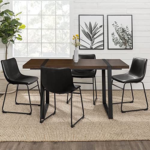 LEMBERI 18 inch Bar Stools Set of 2 Modern Barstools, Faux Leather Upholstered Stool with Back and Metal Legs, Armless Bar Kitchen & Dining Room Chairs (Black, 2pcs 18")