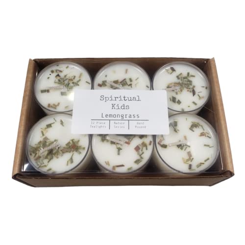 Lemongrass All Natural Soy Wax Tealights 12ct Hand Poured with Fragrant/Essential Oils and Dried Lavender