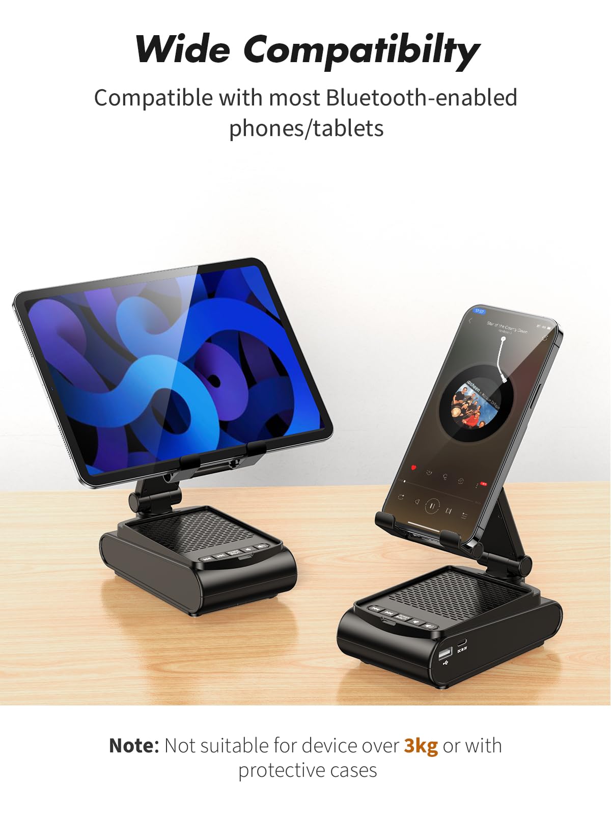 Dawinga Gifts for Men Women, Phone Stand with Wireless Bluetooth Speaker, Anti-Slip & HD Surround Sound, Adjustable Tablet Holder & Portable Speaker, Suitable for iPhone/Samsung/iPad, Desk Tech Gadget