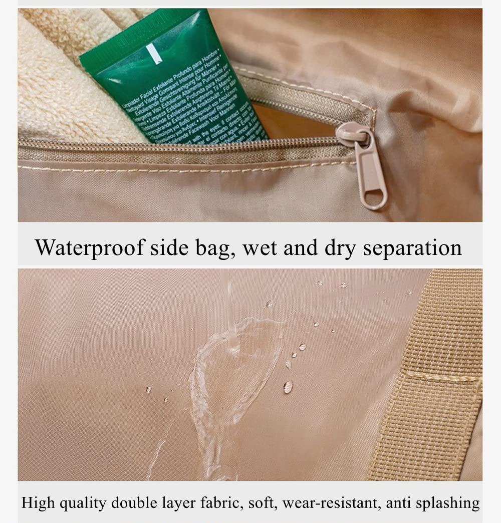 Double Layer Design Duffel Bag 19 Inches Foldable Small Gym Bag for Men Women Duffle Bag Lightweight with Inner Pocket for Travel Sports (Light Coffee)