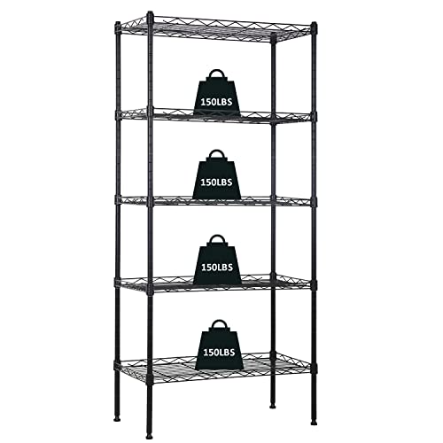 NChanmar 5-Tier Metal Shelving Unit Storage Shelves Metal Shelves 48"x21"x12" Heavy Duty Metal Storage Rack Wire Rack NSF Height Adjustable for Home Kitchen Bathroom Garage Shelving(Black)