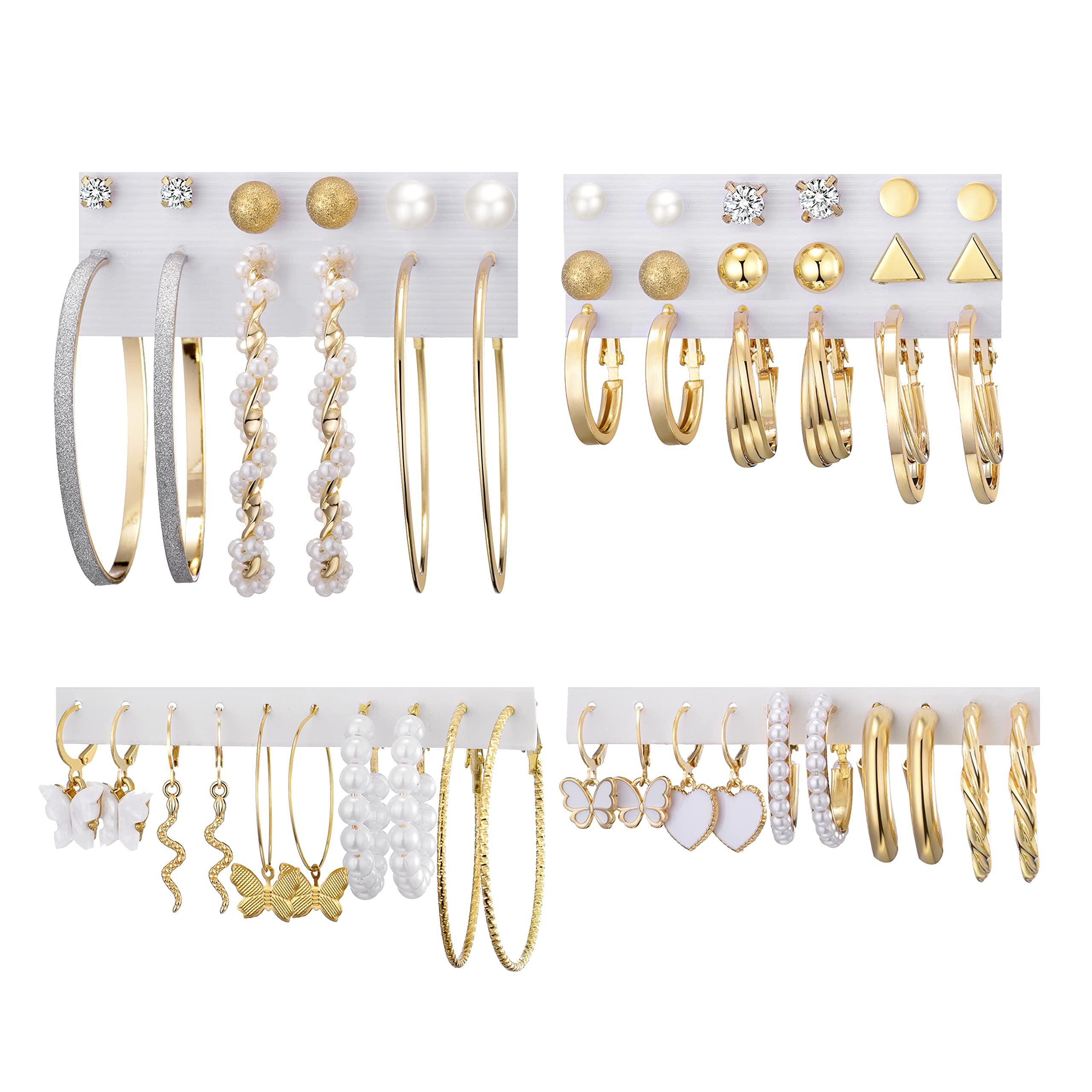 Earrings Set for Women 25 Pairs Gold Hoop Earrings Set Multipack Trendy Big Boho Statement Hoop Pearl Earrings Pack Assorted Small Stud Earrings