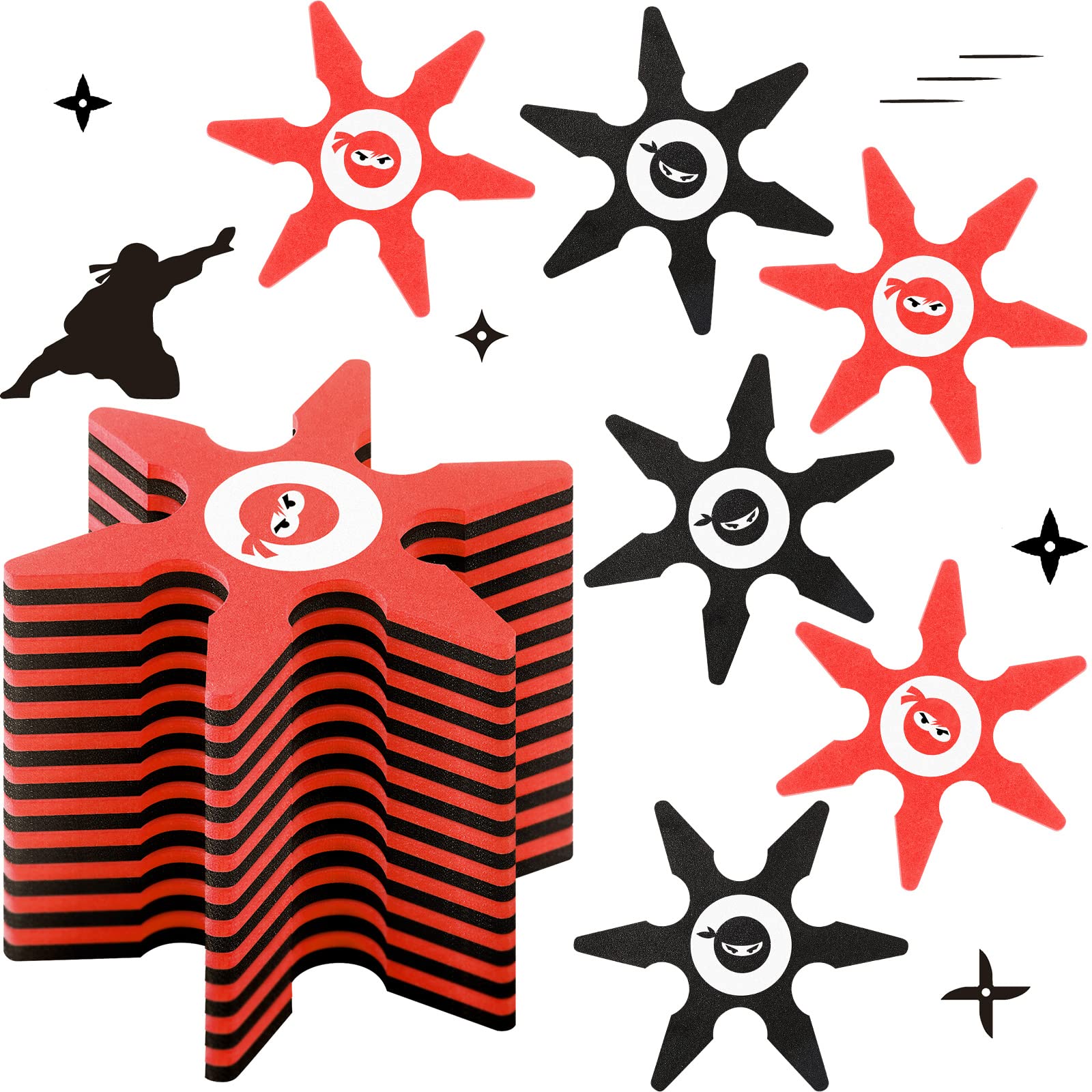 Deekin 8 Pcs Ninja Foam Star Toys Throwing Stars Foam Throwing Toys for Boys Halloween Cosplay Ninja Party Favors Birthday Party Supplies Decorations, 4 Inch, Black and Orange