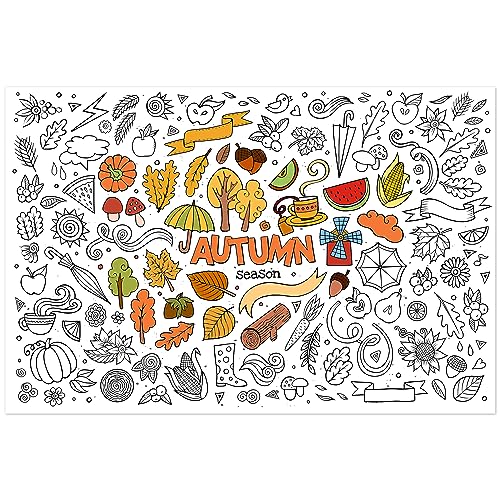 Fall Giant Coloring Poster Autumn Large Coloring Banners Pumpkin Leaves Wall Floor Huge Color-in Paper Sheets for Kids Fall Craft Back to School Classroom Activities Party Supplies 47.2" x 31.4 "