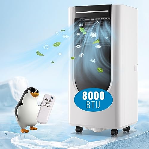Portable Air Conditioner WANAI 8,000 BTU ASHARE Portable AC Unit, Built-in Dehumidifier & Fan Mode, Remote Control and Window Installation Kit Included, LED Display, for Home Office Garage Business