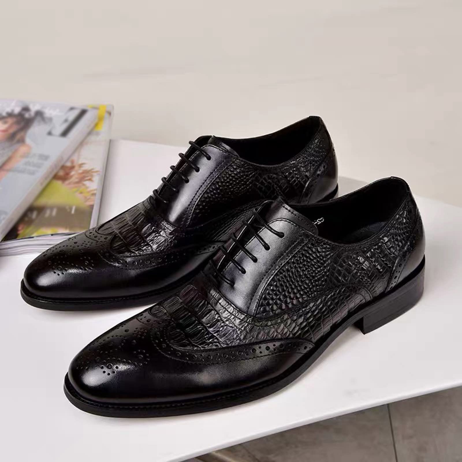 FASDNENDYS Fashion Style Men's Breathable Comfortable Business Lace Up Work Leisure Solid Color Leather Mens Shoes Leather Winter Black
