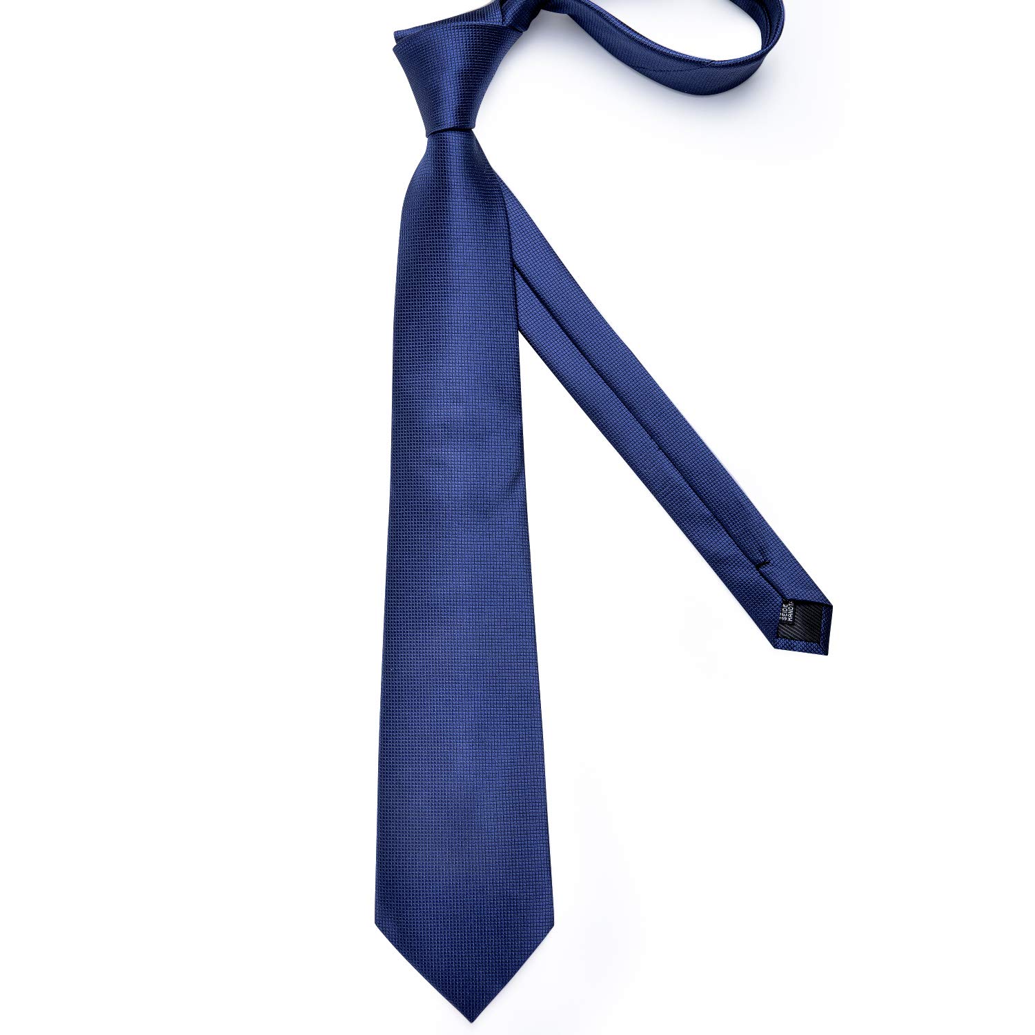 DiBanGu Mens Solid Color Tie and Pocket Square Set Woven Silk Plain Necktie & Handkerchief for Men Wedding Party Formal, Navy Blue