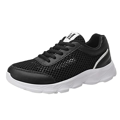 FASDNENDYS Fashion Summer Women Mesh Hollowed Breathable Comfortable Lightweight Lace Up Flat Bottom Womens 12 Running Shoes Black