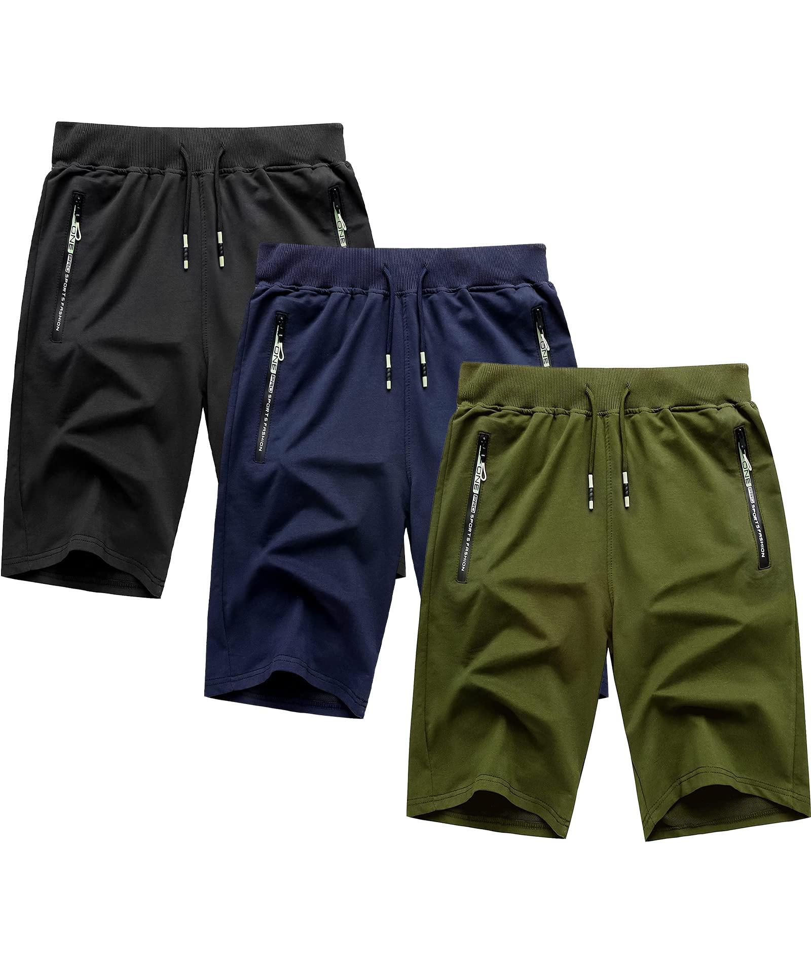 GEEK LIGHTING Men's 3 Pack Casual Shorts Elastic Waist Comfy Workout Shorts Drawstring Large