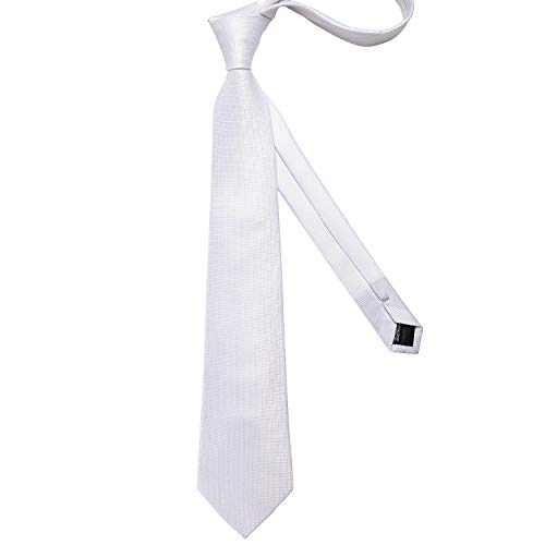 DiBanGu Tie Set for Men Solid Color Necktie, Gold Tie Tack, Gold Tie Ring, Pocket Square, Cufflinks Formal Mens Silk Tie, White