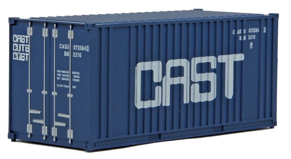 Walthers SceneMaster HO Scale Model of Cast (Blue, White) 20' Corrugated Container with Flat Panel,949-8009