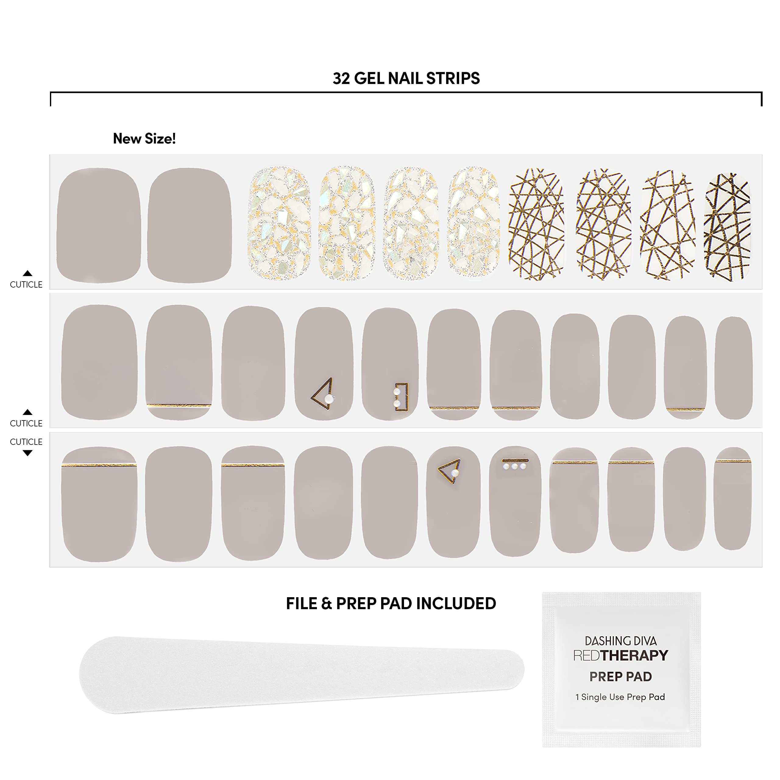 Dashing Diva Gloss Nail Strips - All Lined Up | UV Free, Chip Resistant, Long Lasting Gel Nail Stickers | Contains 32 Nail Wraps, 1 Prep Pad, 1 Nail File